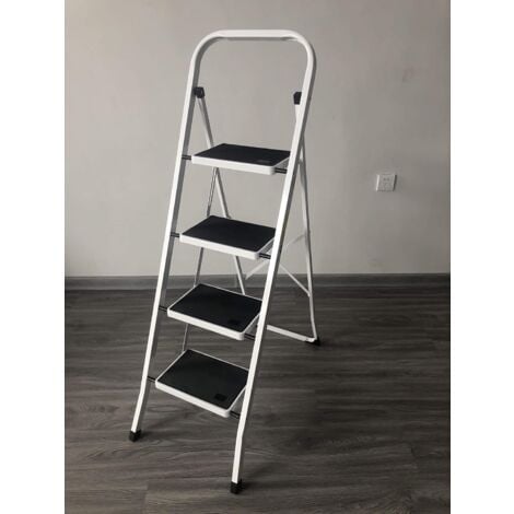 Folding Ladder 4 Step Heavy Duty Steel Stepladders 4 Tread Foldable ...