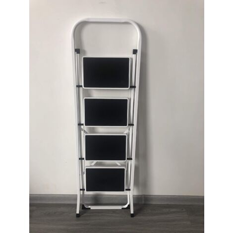 Folding Ladder 4 Step Heavy Duty Steel Stepladders 4 Tread Foldable ...