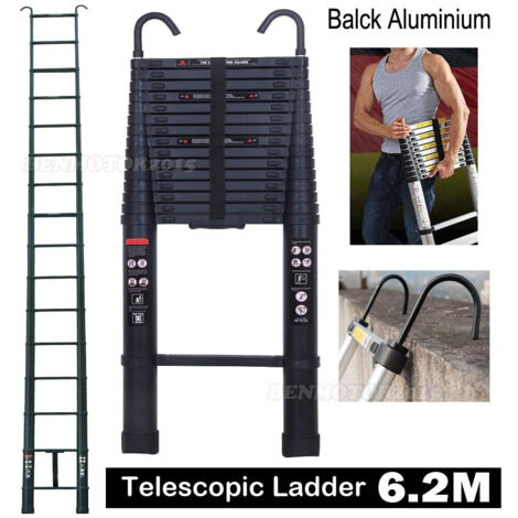 6.2M Heavy Duty Telescopic Ladders With Hooks 15 Steps Aluminum Max ...