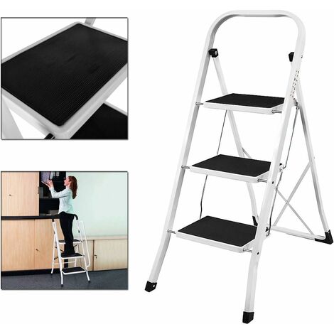 Folding 3 Thread Step Ladder Heavy Duty Steel Safety Stepladder