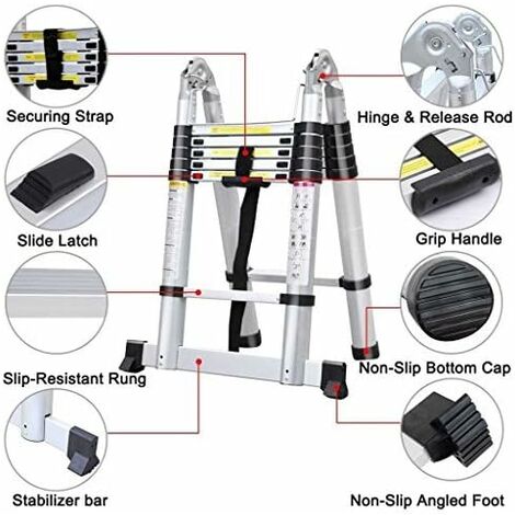 Multi-Purpose 3.8M Aluminium Portable Telescopic Ladder DIY Extendable ...