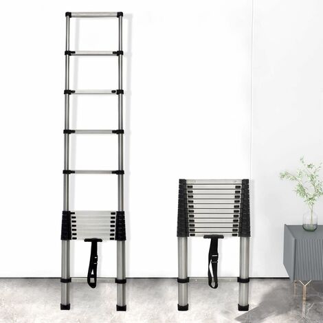 Telescoping Ladder 12.5ft/3.8m Stainless Steel Telescopic Extension ...