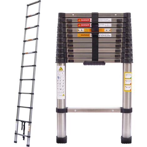 Telescoping Ladder 3.2m/10.5ft Newest Stainless Steel Extension Ladder ...