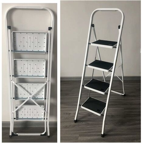 4 Step Ladder, Heavy Duty Steel, Portable Folding, With Anti-Slip Mat ...