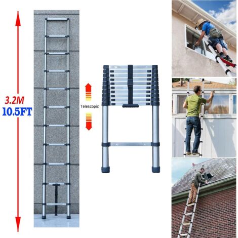 NEW 10.5ft Telescoping Ladder Stainless Steel Heavy Duty 330lbs Max ...