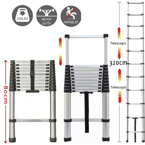 10.5ft/3.2M Telescopic Ladder Multi-Purpose Extension Loft Ladder ...