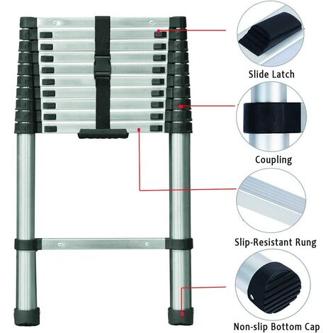 10.5ft/3.2M Telescopic Ladder Multi-Purpose Extension Loft Ladder ...