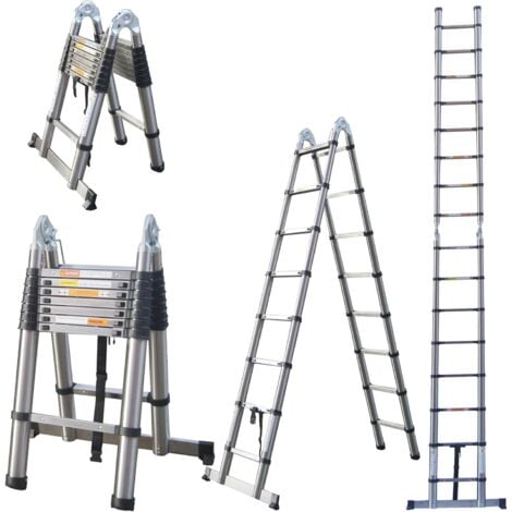 Multi-Purpose 16.4FT/ 5M Stainless Steel Ladder with Stabiliser Bar ...