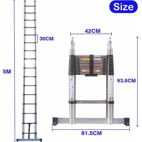 Multi-Purpose 16.4FT/ 5M Stainless Steel Ladder with Stabiliser Bar ...
