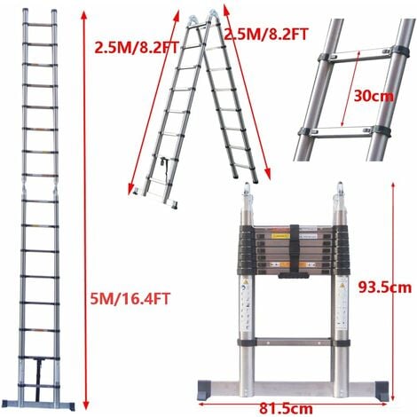 5M Telescopic Ladder DIY Aluminum Alloy Portable Folding A-Shape ...