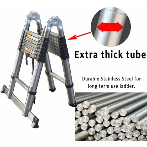 Telescopic Ladder 5M with Stabiliser, Multi-Purpose Foldable Step ...