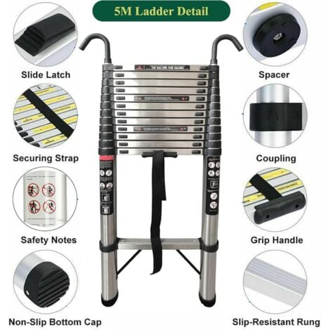 Telescopic Ladder 5M Heavy Duty Multi-Purpose Step Ladders 12 Step ...