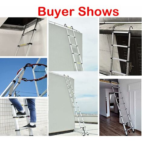 Telescopic Ladder 5m Extension Ladder with 2 Detachable Hooks ...