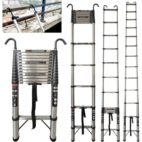 5M Telescopic Ladder Extension Ladder with 2 Detachable Hooks ...