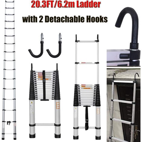 20FT Telescoping Ladder Extension Collapsible Detachable Hook Ladders ...