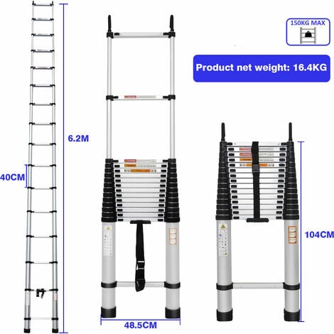 20FT Telescoping Ladder Extension Collapsible Detachable Hook Ladders ...