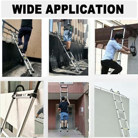 4.4M/14.4FT Telescopic Ladder Extension Ladder with 2 Detachable Hooks ...