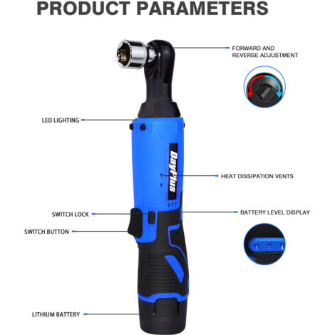 2x Battery, Cordless Impact Wrench 3.0A Li-ion Ratchet Rattle Nut Gun 3 ...