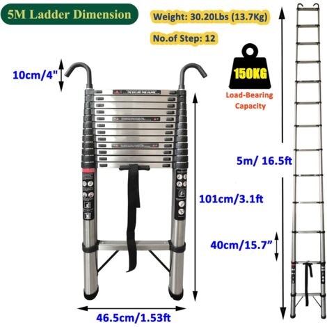 Telescopic Ladder 5M, Portable Attic Ladders, Heavy Duty Stainless ...