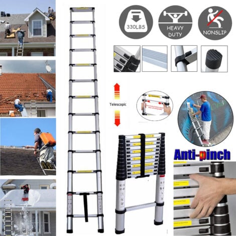 Aluminum Telescopic Ladder 12.5FT/3.8M Straight Telescoping Ladder Non-Slip