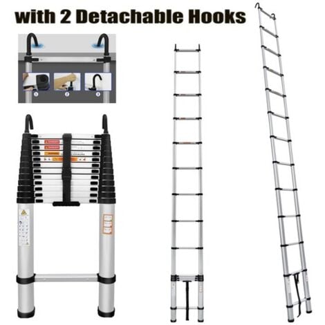 Telescopic Ladder 5M with Safety Hook Aluminum Loft Ladder 13 Step ...