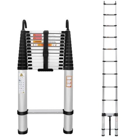 Telescopic Ladder 5M 16.5FT with Hook Aluminum Loft Ladder 13 Step ...