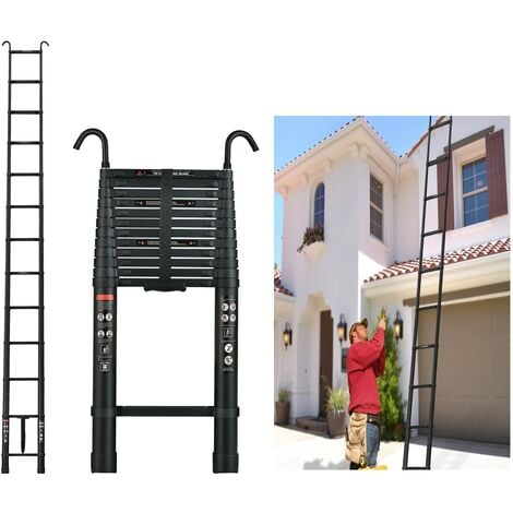 Black 16.5ft 5m Extendable Wide Step Heavy Duty Aluminium Telescopic ...