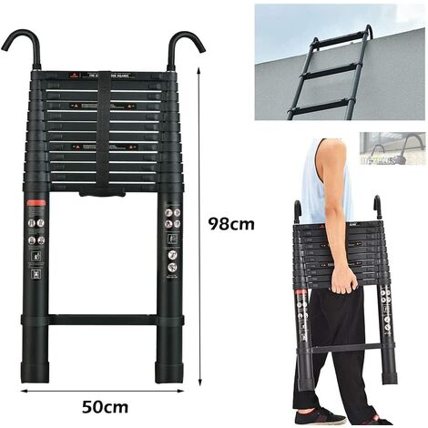 5M 16.5FT Telescopic Ladder with 2 Detachable Hook Aluminum Ladder Wide ...