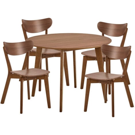 Table ronde en bois noyer D105 + 4 chaises noyer - LETA