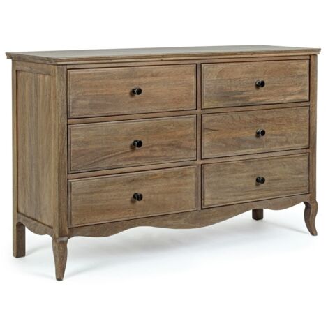 Commode classique en bois de manguier 6 tiroirs - GRACE