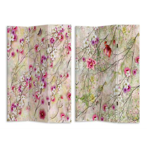 Mampara 3 puertas crema con ramas de flores 120,6x2,5h180 cm