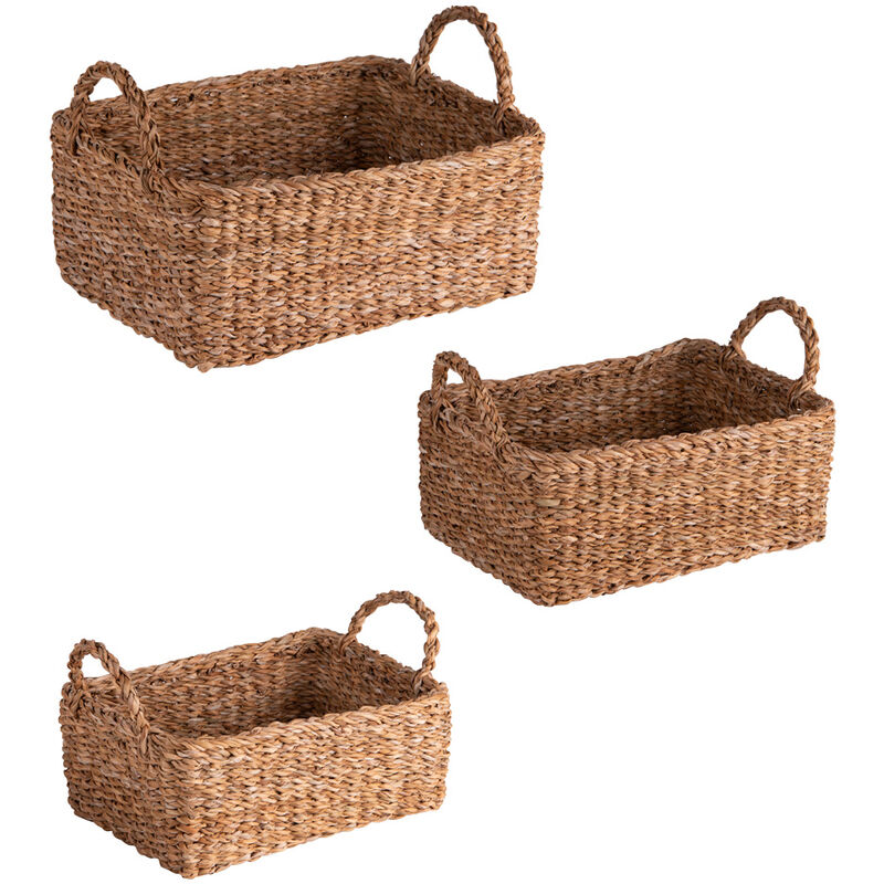 Table Passion - Set de 3 paniers rectangles avec poignées en jonc de mer