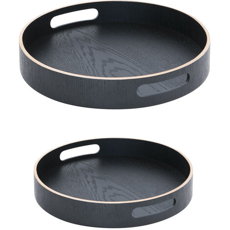 Table Passion - Set de 2 plateaux ronds 35.5 cm et 40,5 cm noir en bois