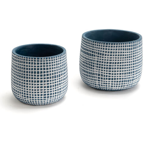 Amadeus - Cache pot quadrillé bleu grand modèle