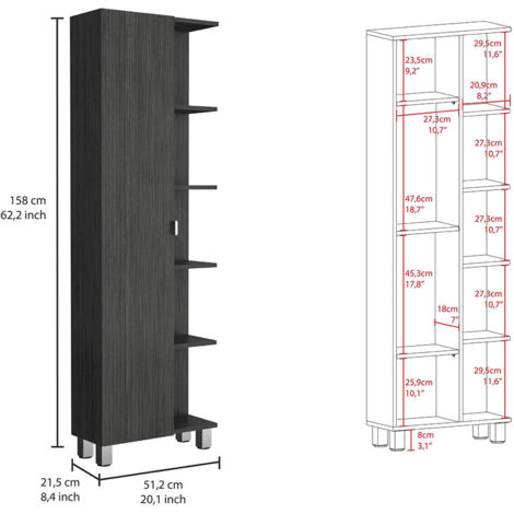 Torre de baño vertical Urano en melamina con 9 estantes - Roble gris