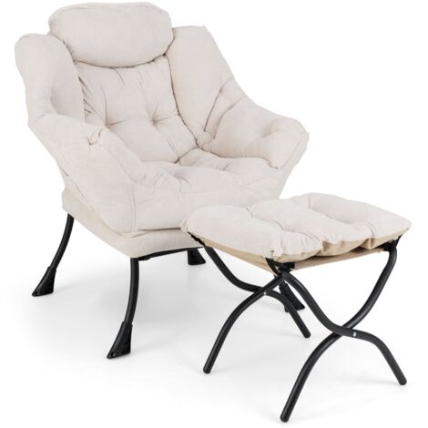 Lazy Chair Oversized Sherpa Lounge Accent Chair w Ottoman Beige