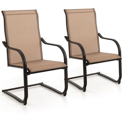 2PCS Outdoor Dining Chairs Patio C-Spring Motion Outside High Back Chair