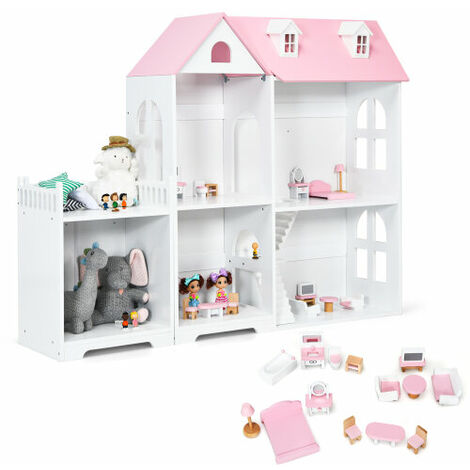2-Tier Dollhouse Bookcase with Sufficient Storage Space