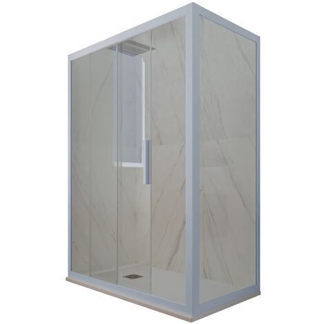 Eck-Duschkabine in PVC 80x120 Klarglas Vintage-Blau Deco Duo