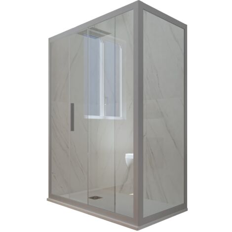 Eck-Duschkabine in PVC 80x120 Klarglas Silver Deco Duo