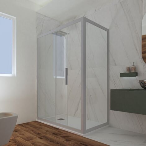 Eck-Duschkabine in PVC 80x120 Klarglas Silver Deco Duo