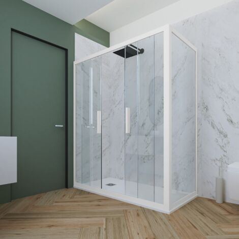 Eck-Duschkabine in PVC 80x120 Klarglas Matt-Weiß Glam Duo