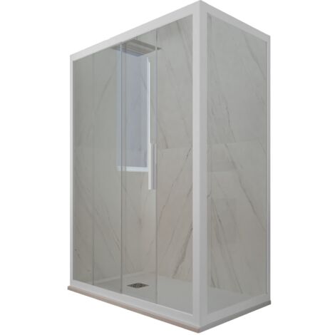 Eck-Duschkabine in PVC 80x120 Klarglas Matt-Weiß Deco Duo