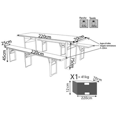 Bierbank-set mit tisch 220x70 cm und bänke 220x25 cm dreibeinig aus ...