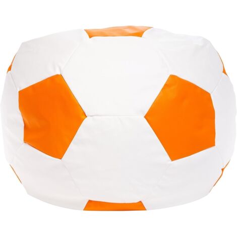 Pouf de football - simili cuir - Ø 55 cm - orange blanc