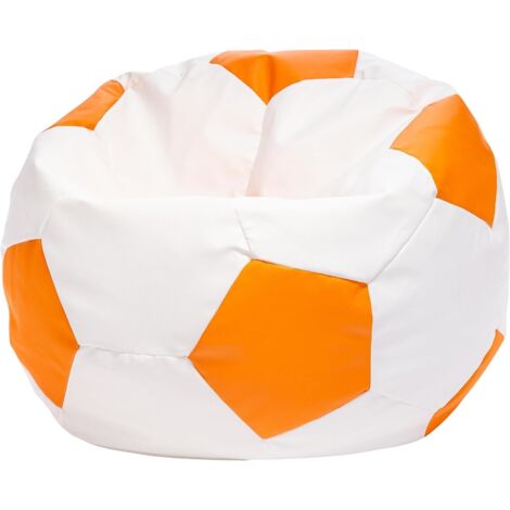 Pouf de football - simili cuir - Ø 55 cm - orange blanc