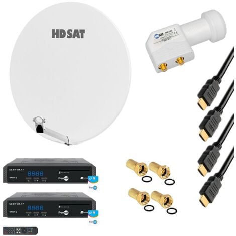 Pack Parabole satellite fibre 85cm avec 2x Récepteurs FRANSAT + LNB single