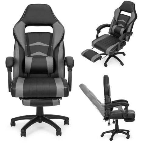 Sedia da gioco - con poggiapiedi - 67x63x127cm - ecopelle - nero-grigio