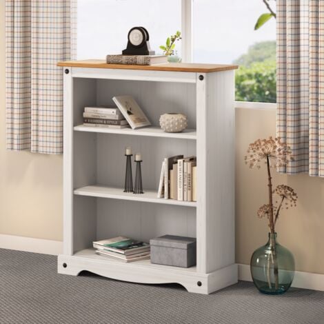 Corona White Small Low 3 Shelf Bookcase