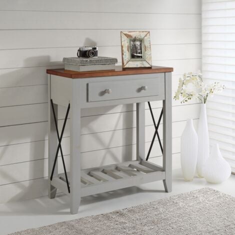 Mercers Furniture Cottage Grey Painted Pine Console Table – Wooden with Slatted Storage Shelf ...